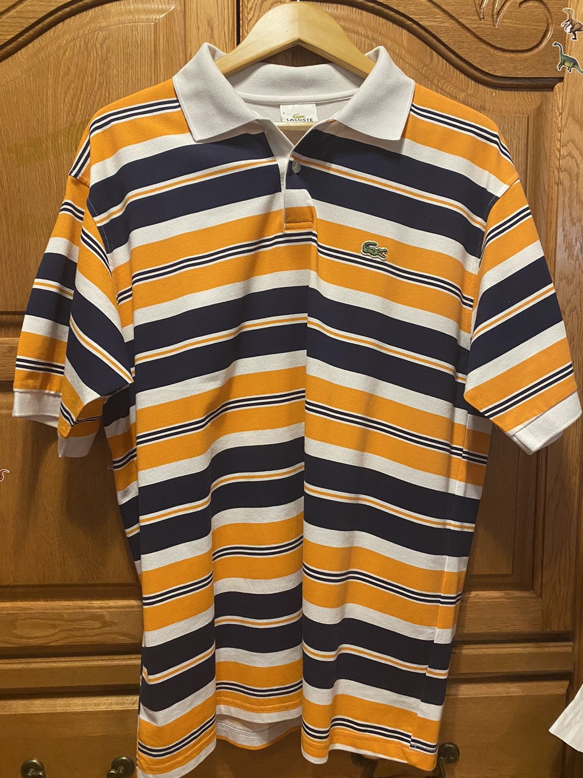 Lacoste Polo T shirt s Size 8 Orange Blue White