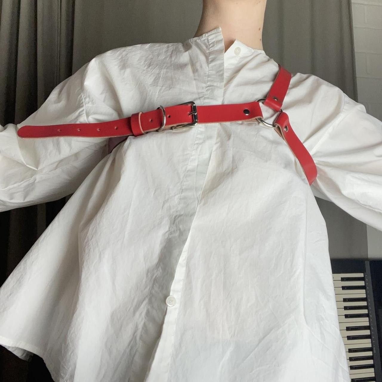 Leather × Luxury × Vintage Red Leather One Shoulder Chest Harness | Grailed