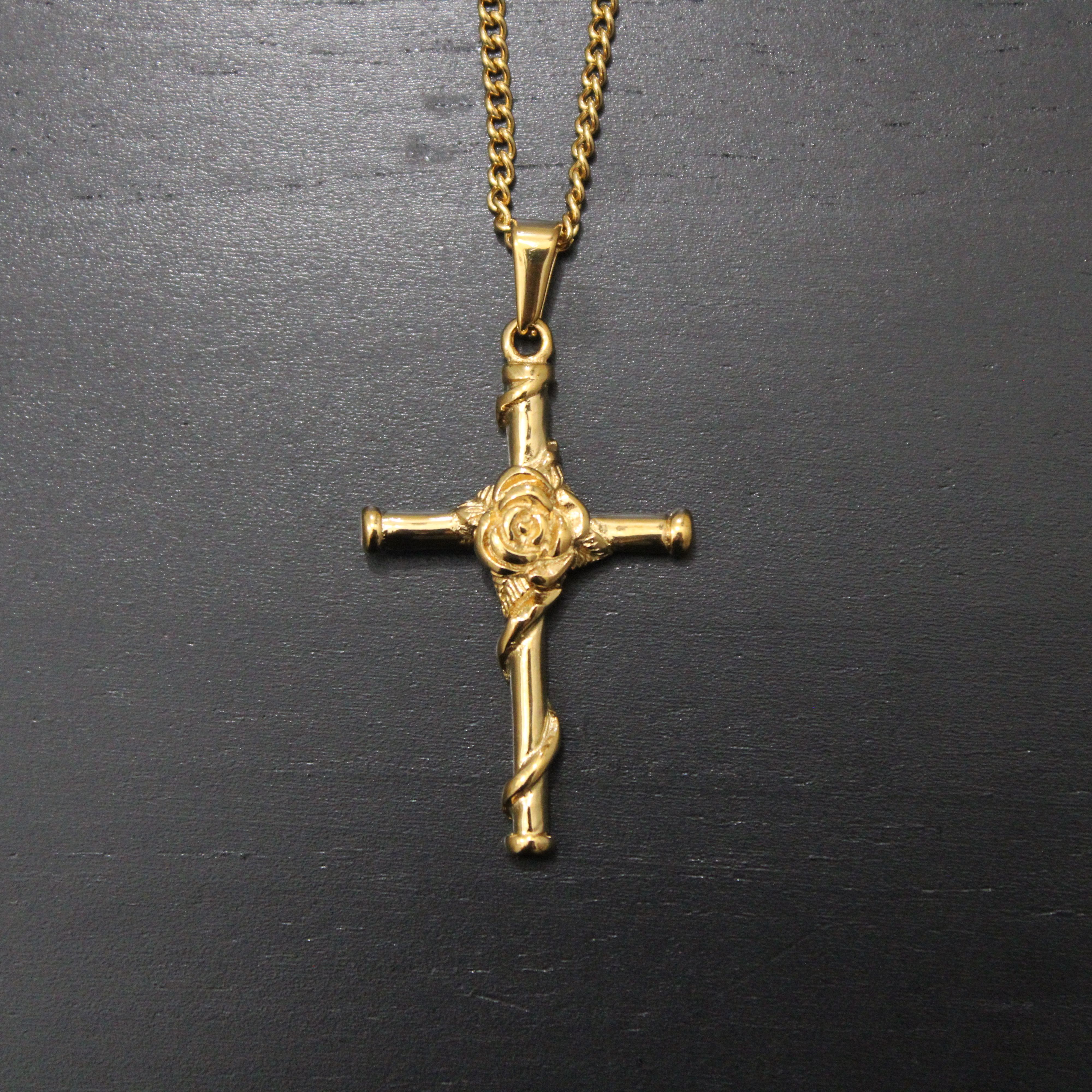Chain × Jewelry Gold Rose Cross Pendant Chain Necklace | Grailed