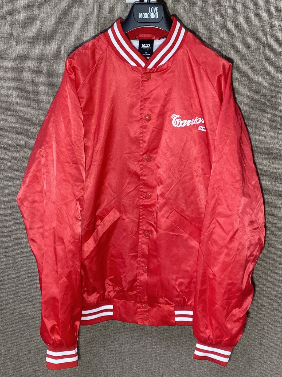 Obey Obey Warrior QR Code Logo Lightweight Bomber Jacket In Red | Grailed