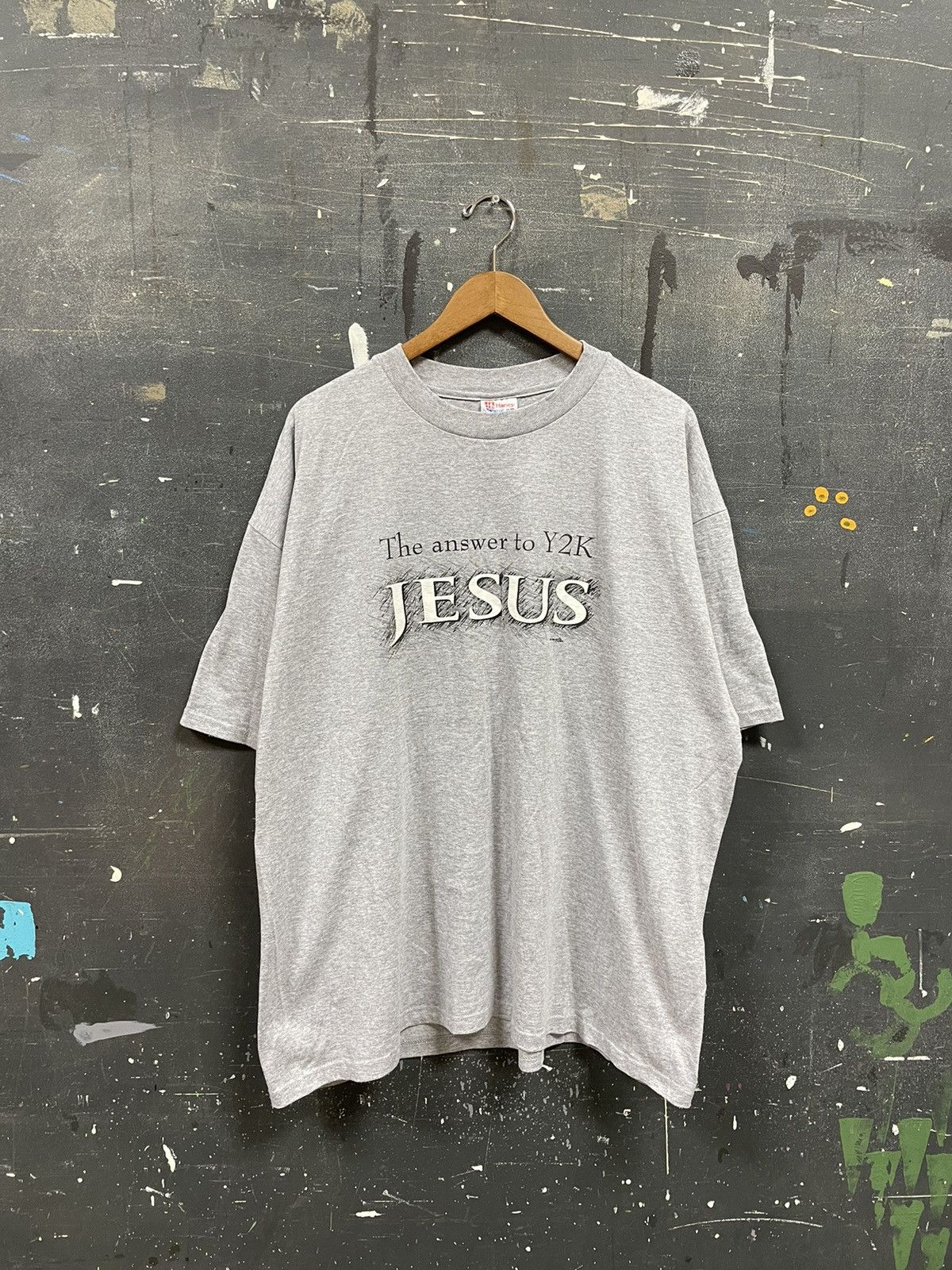 Fruit Of The Loom × Streetwear × Vintage Vintage Jesus Y2K grey t shirt ...