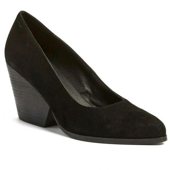 Eileen Fisher Eileen Fisher Hawk Black Suede Leather Block Wedge Heels ...