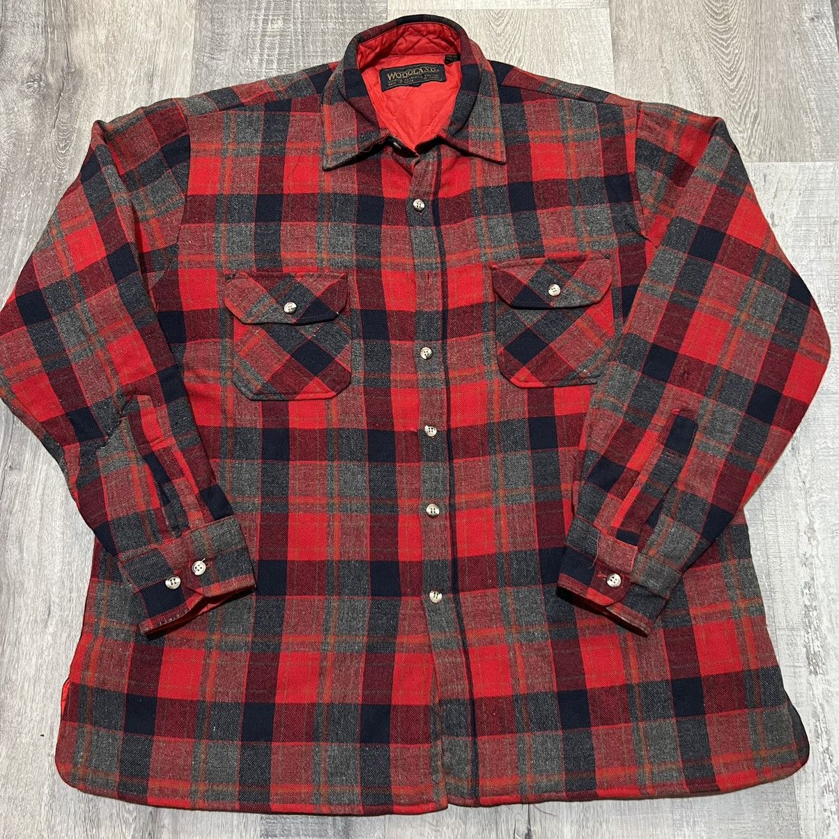 Vintage × Woodlands VTG Woodland Wool Plaid Red Flannel Quilted Outdoor ...