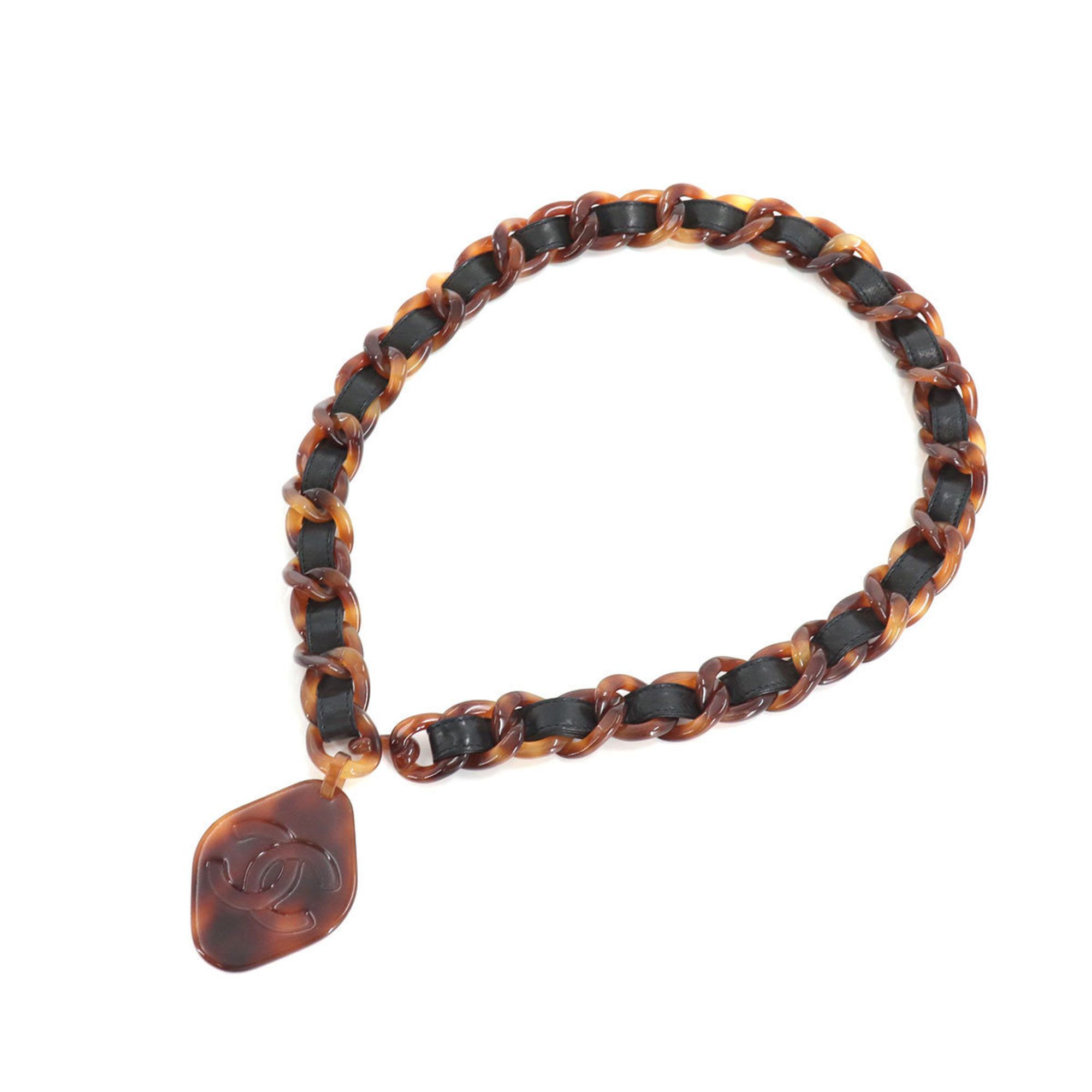 Chanel Chanel tortoiseshell plastic chain belt leather black brown ...