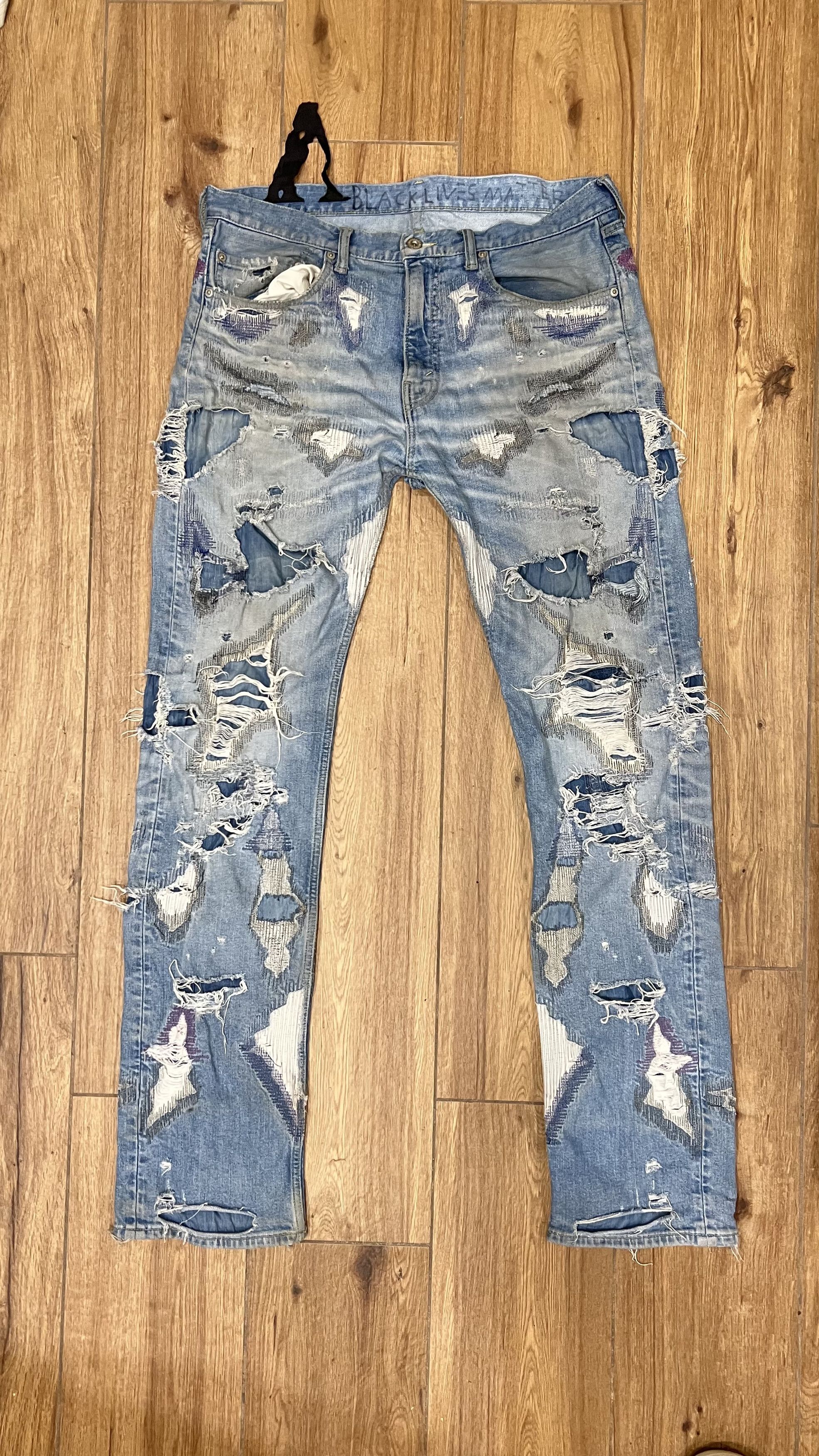 Vlone Vlone Runway Sample Distressed Denim Scab Jeans | Grailed