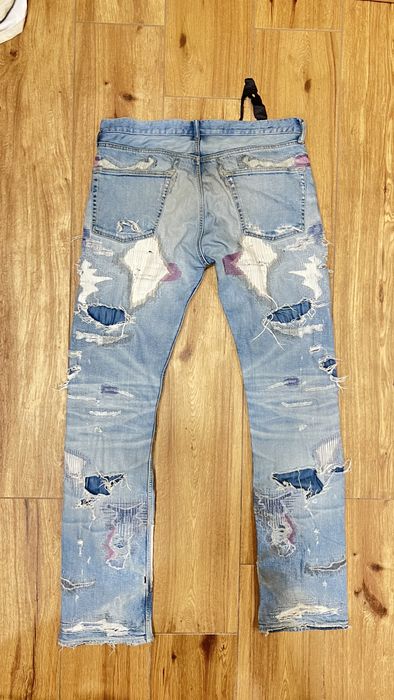 Vlone Vlone Runway Sample Distressed Denim Scab Jeans | Grailed