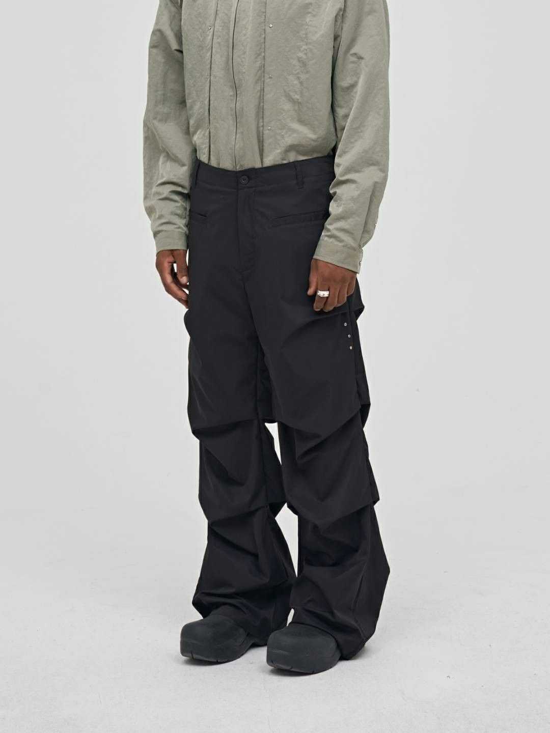Vintage utility unisex fashion pleated flare stack pants | Grailed