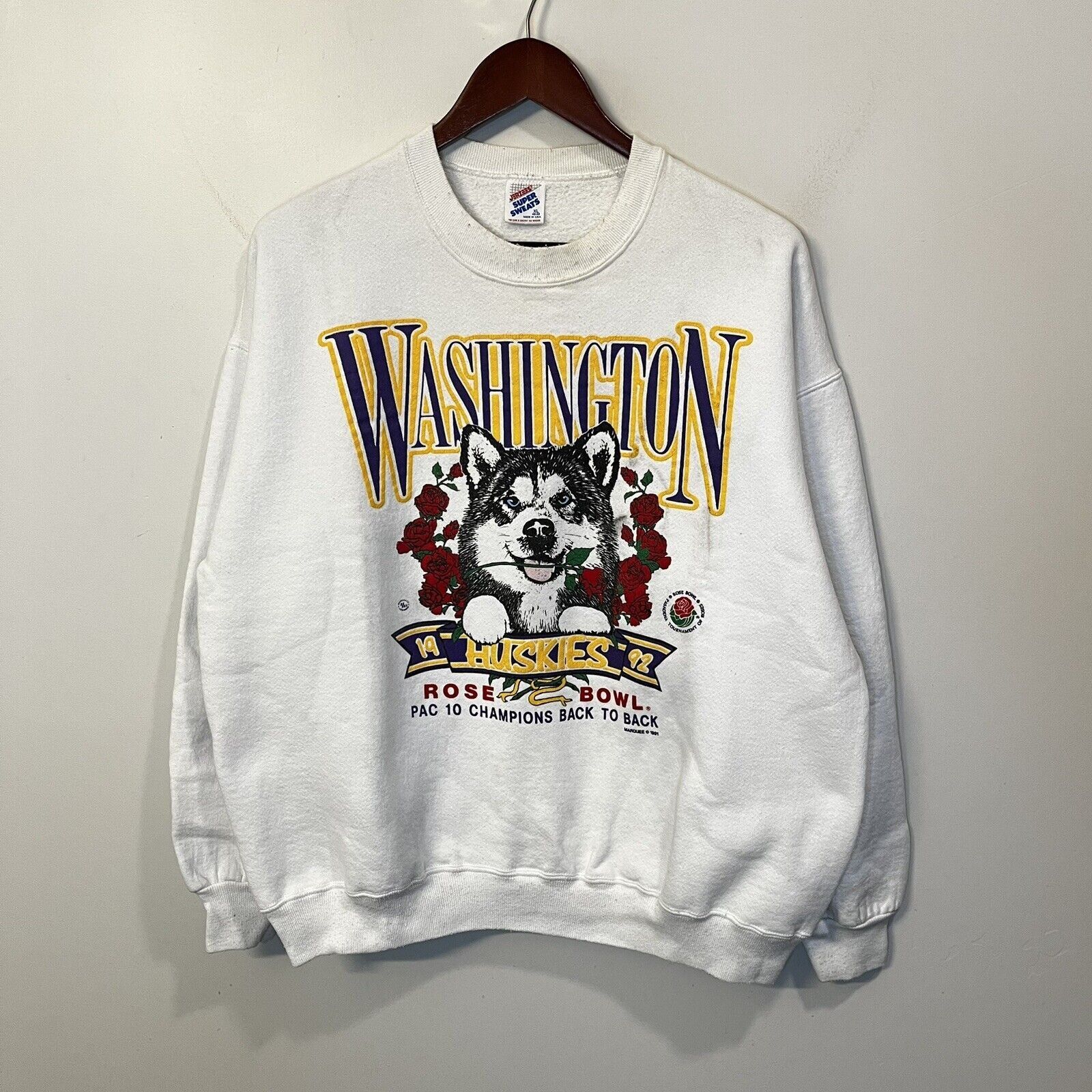 Vintage 90s Washington Huskies 1991 Rose Bowl Crewneck Sweater | Grailed