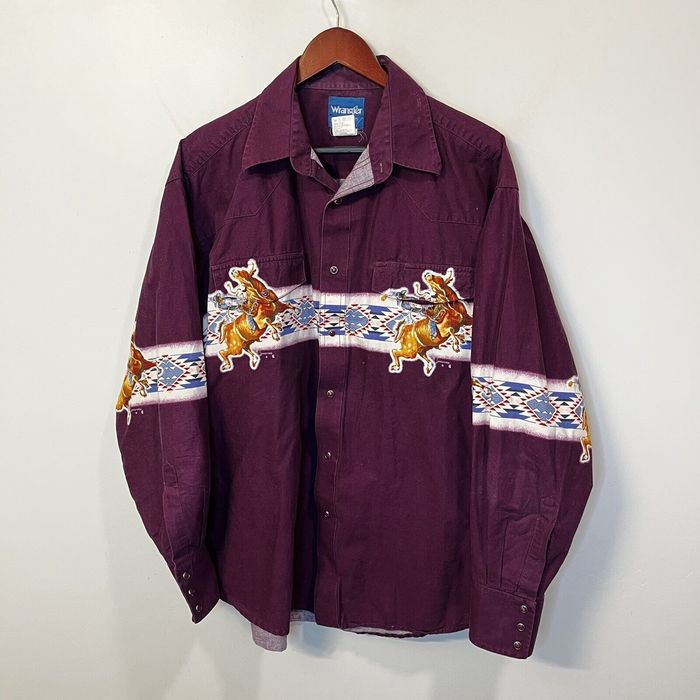 Vintage VTG Wrangler Western Shirt Pearl Snap Bull Rider Aztec | Grailed Vintage VTG Wrangler Western Shirt Pearl Snap Bull Rider Aztec | Grailed