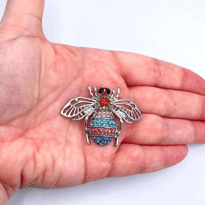 Jewelry Silver with Multi Color Crystal Flying Insect Bee Brooch | Grailed