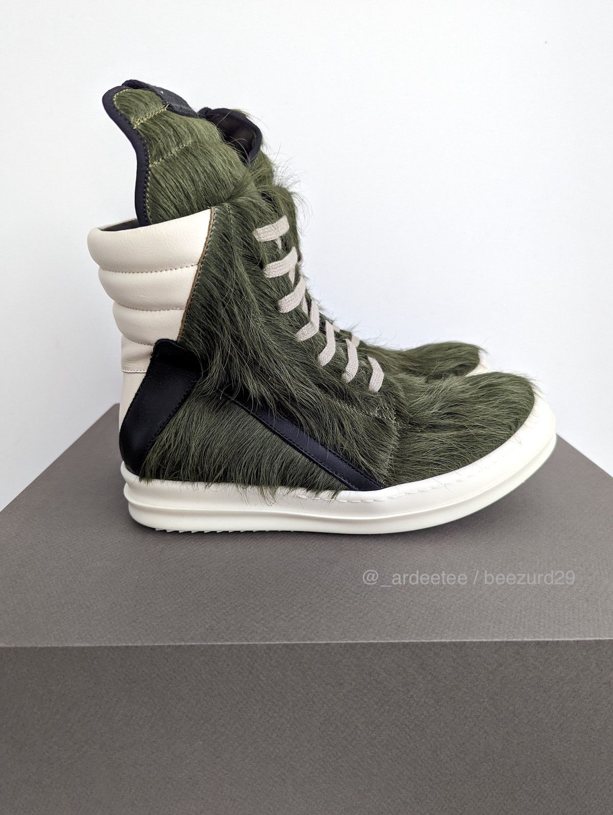 Rick Owens *BNIB* PONY HAIR FUR GRINCH GREEN GEOBASKET SNEAKERS | Grailed