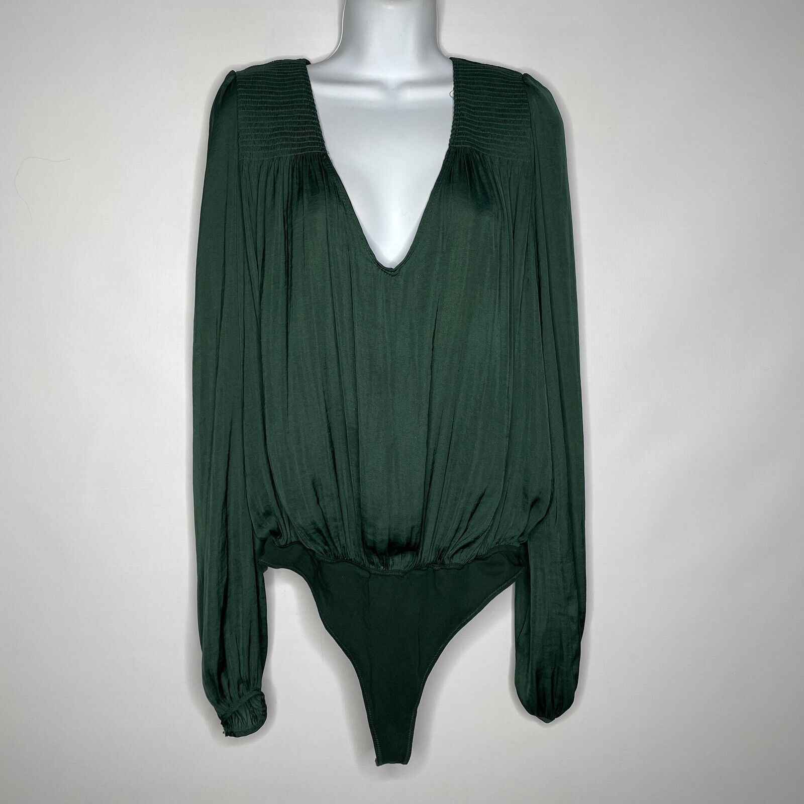 Free People Intimately Free People Smockin Rockin Green Satin Bodysuit ...