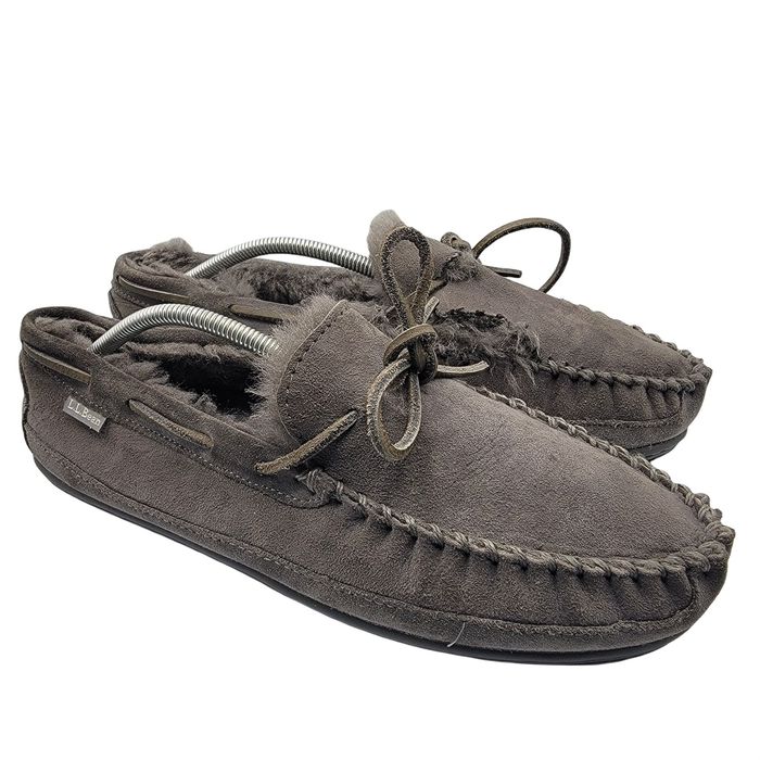 L.L. Bean LL Bean Wicked Good Moccasin Mens 11M Slippers Grey Suede Sh ...
