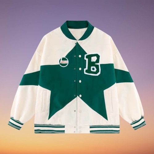 Art × Japanese Brand × Varsity Jacket Green Star Big Logo Varsity ...