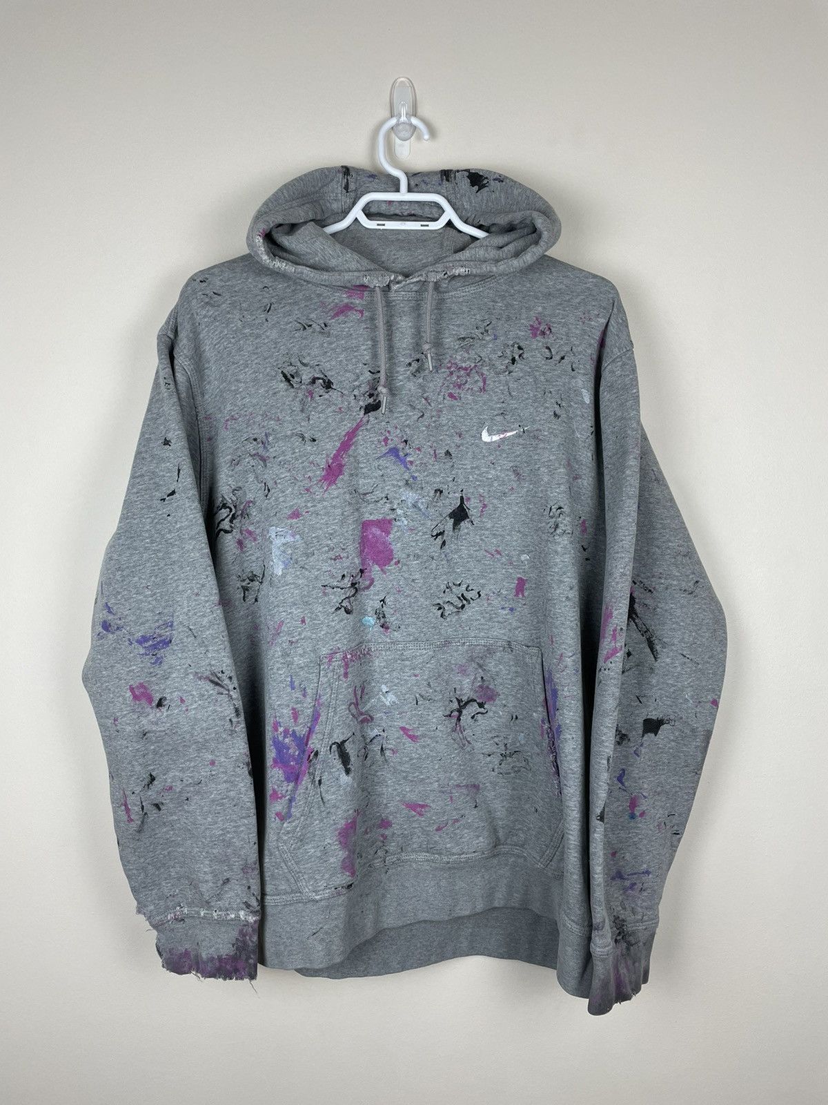 Nike Paint Splattered Distressed Thrashed Nike Swoosh Hoodie | Grailed