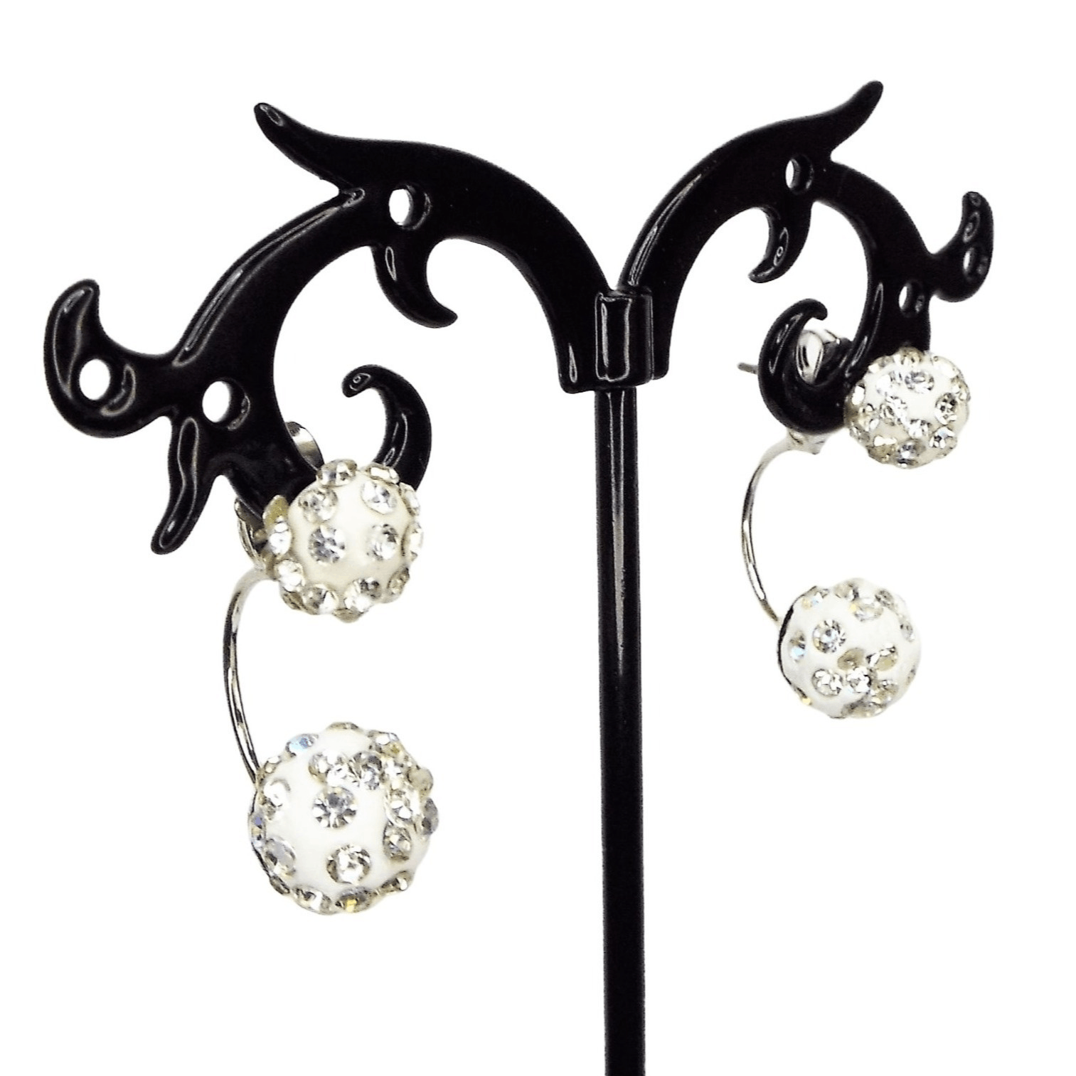 Jewelry Silver with Diamond Crystal Ball Front and Back Earrings | Grailed