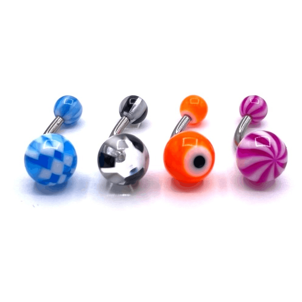 Jewelry Set of 4 Silver 316L Steel and Bioflex Acrylic Belly Rings ...