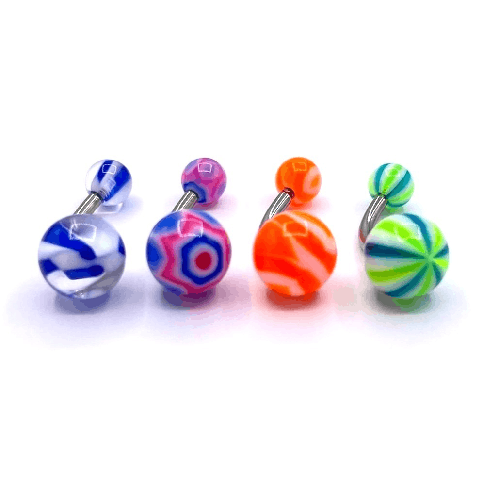 Jewelry Set of 4 Silver 316L Steel and Bioflex Acrylic Belly Rings ...