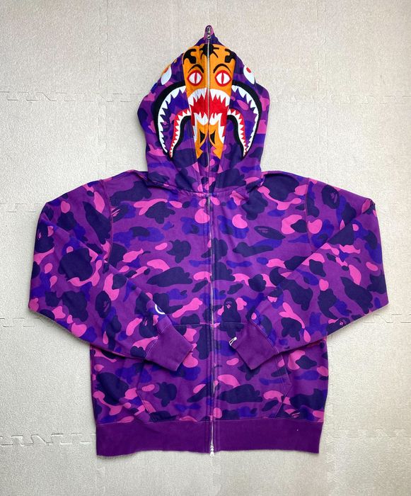 Bape Bape Purple Camo Double Shark Tiger Full Zip Hoodie Size 2XL | Grailed