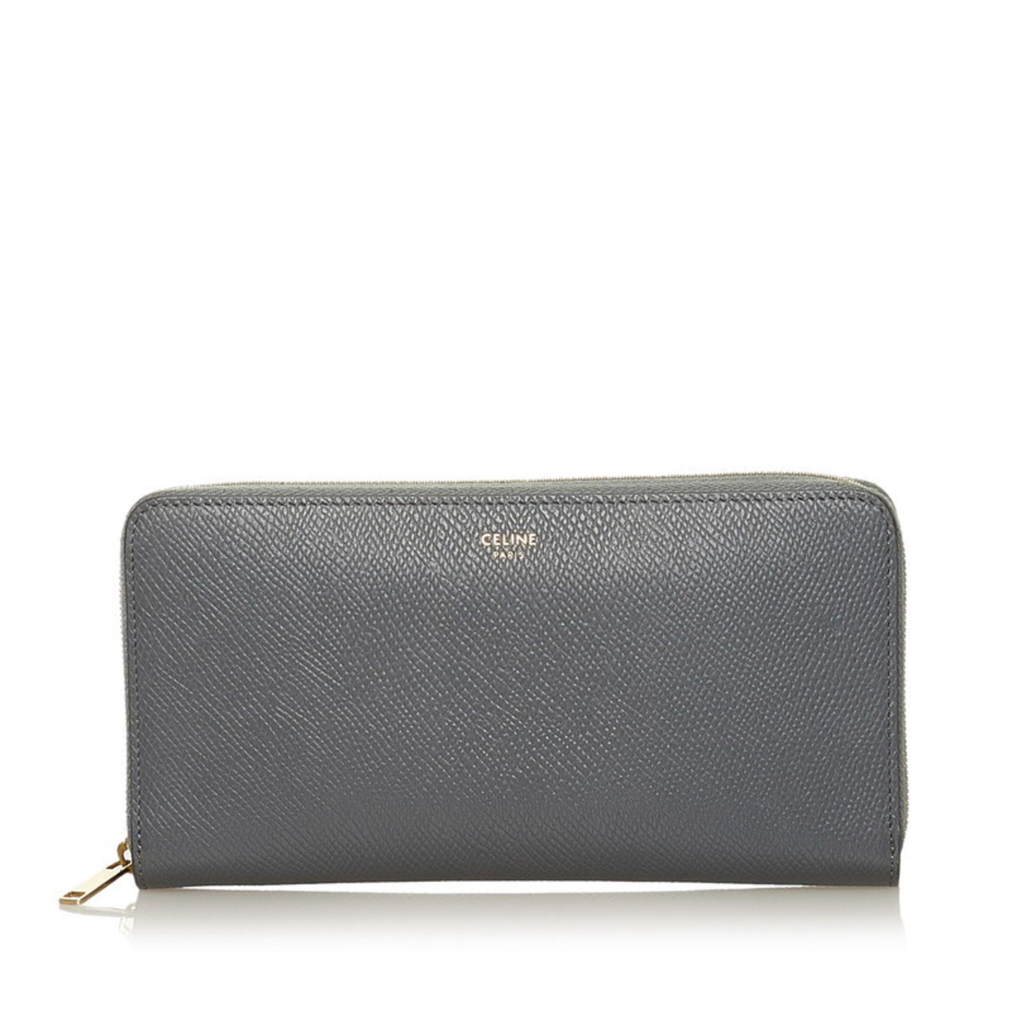 Celine Celine large zipped long wallet round gray grain calf leather ...