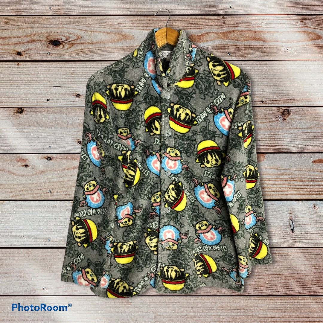One Piece × Vintage Anime One Piece Sherpa Full Printer Sweaters Button ...