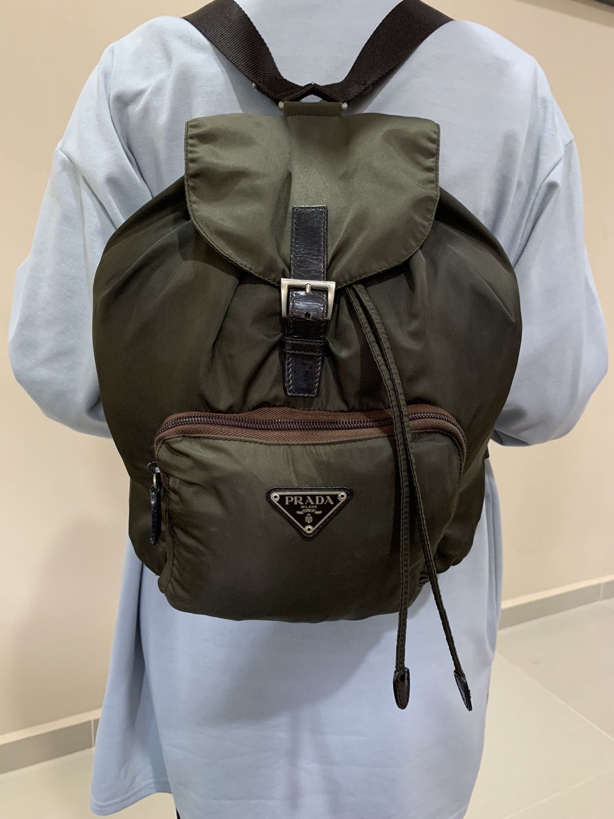 Prada × Vintage Vintage Prada Army Green Medium Backpack | Grailed
