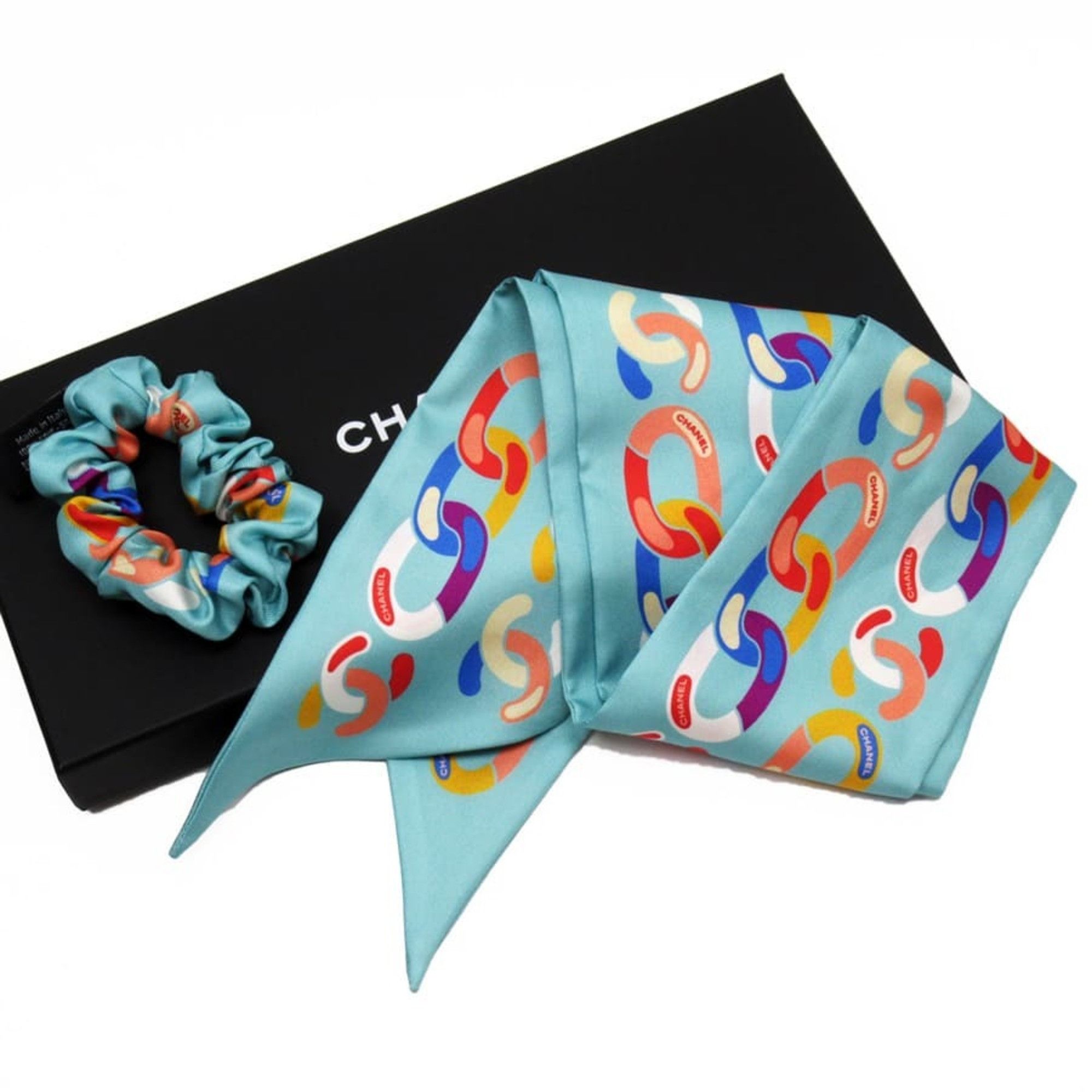 Chanel Chanel scrunchie hair accessory blue series 100% silk | Grailed