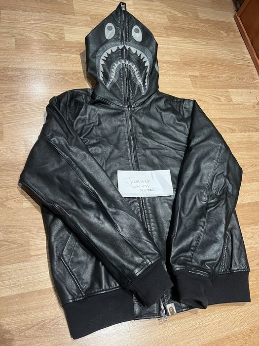 Bape A BATHING APE BAPE NFS Sheepskin Leather Shark Jacket M OG | Grailed