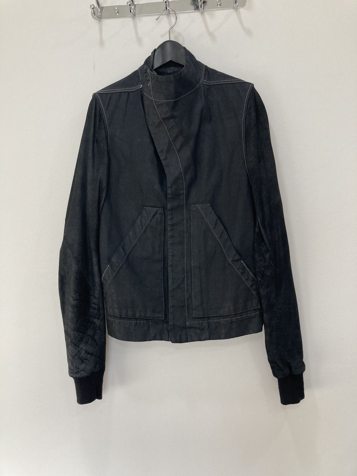 Rick Owens DRKSHDW Prisoner Wax Denim/ blistered leather jacket | Grailed