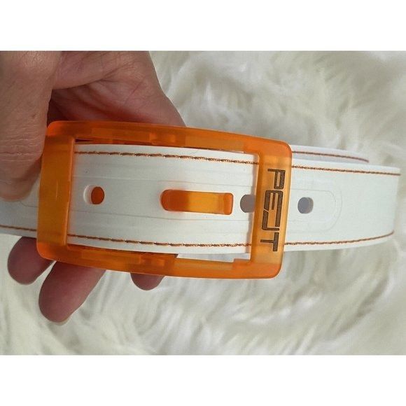 Vintage Pelt Belt White Airport Friendly Adjustable Buckle Rubber Me ...
