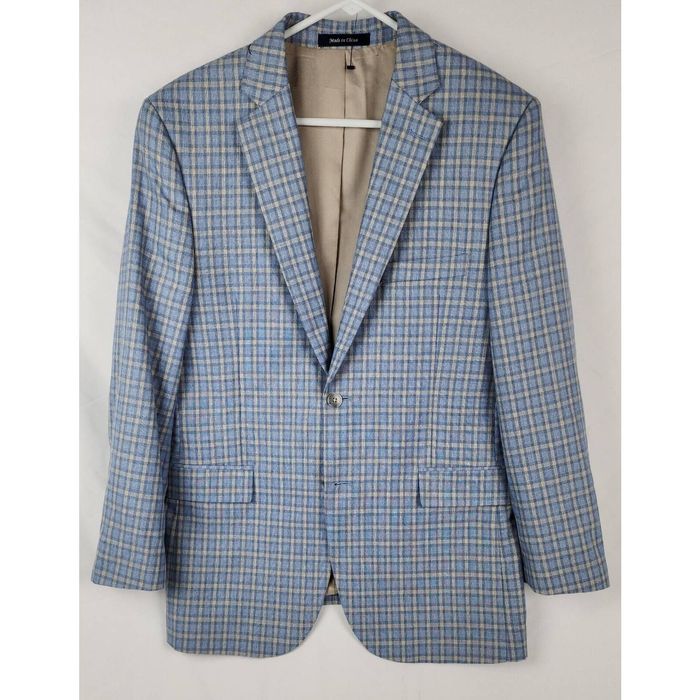 Alan Flusser Alan Flusser Custom Blue Beige Plaid Blazer Jacket 40R Mens | Grailed