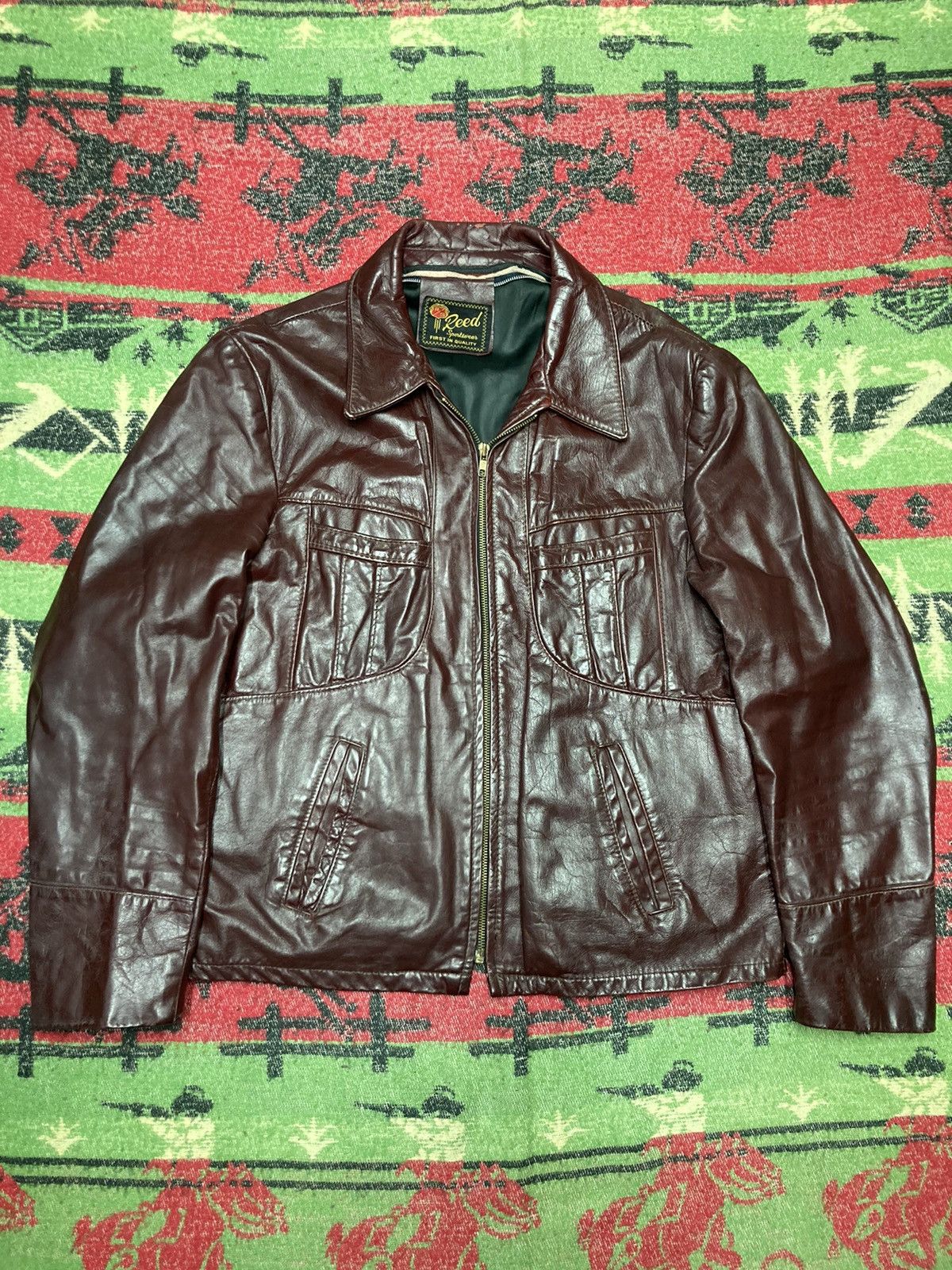 Reed × Vintage Vintage reed leather jacket oxblood red full zip ...