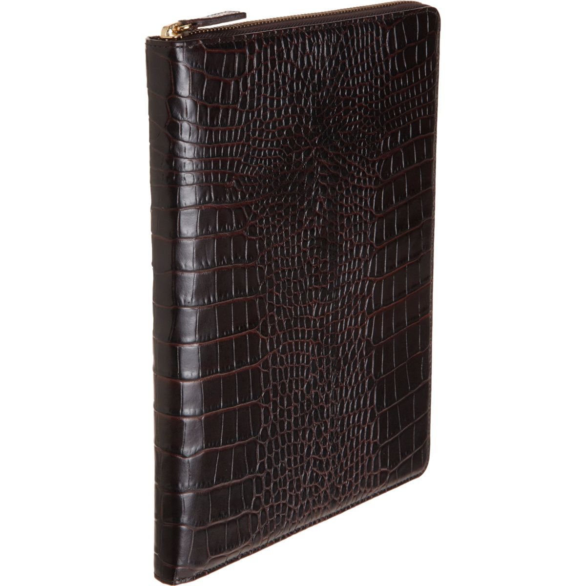 Smythson Brown Crocodile Embossed Leather Large Mara Writing Folder ...