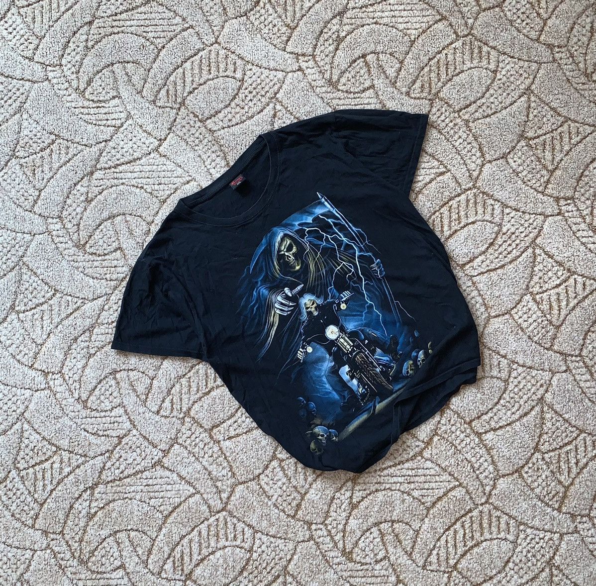 Band Tees × Rock Tees × Vintage Vintage skeleton scull riding bike y2k ...