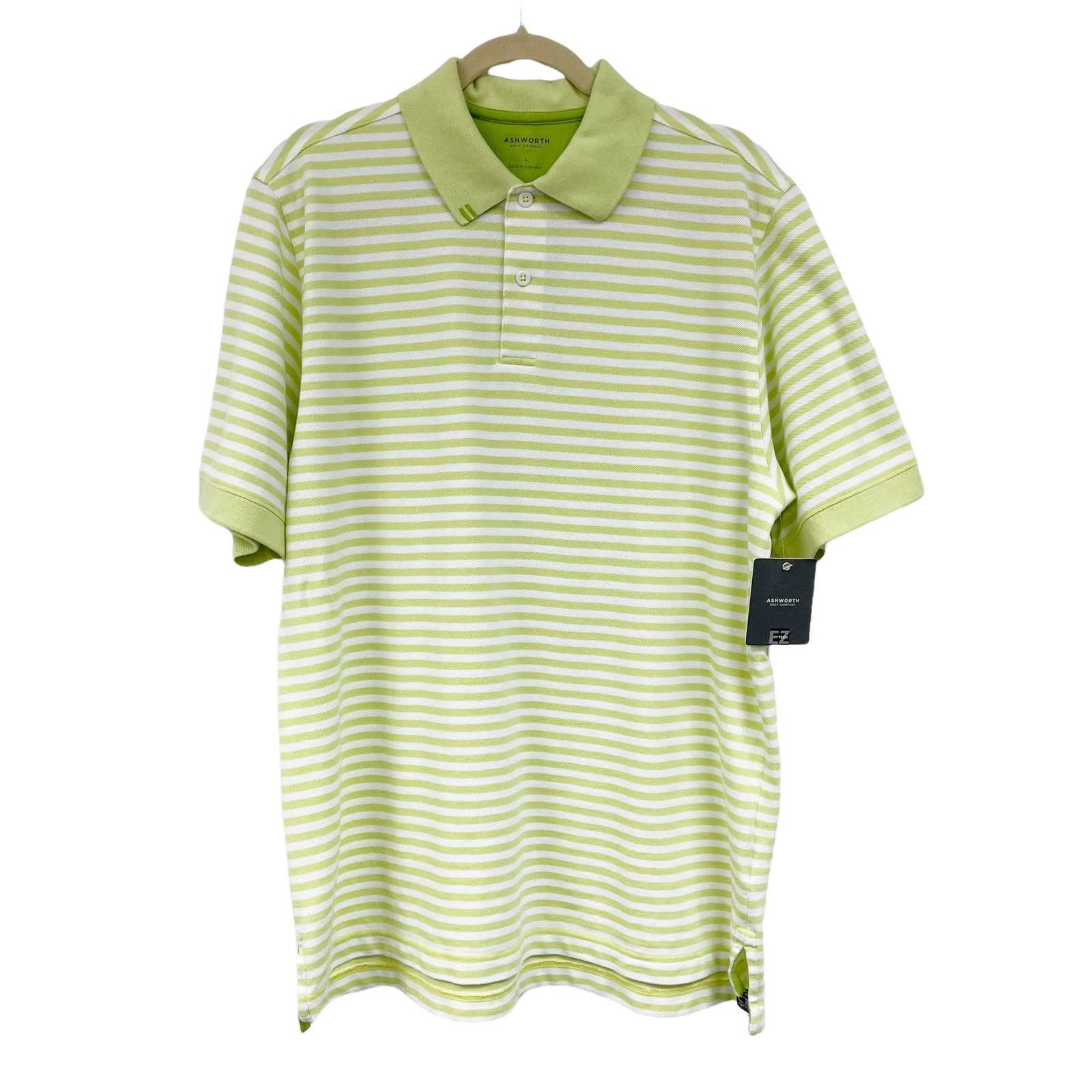 Ashworth Ashworth Golf Polo Shirt EZ Tech Large Green Stem Stripe NWT ...