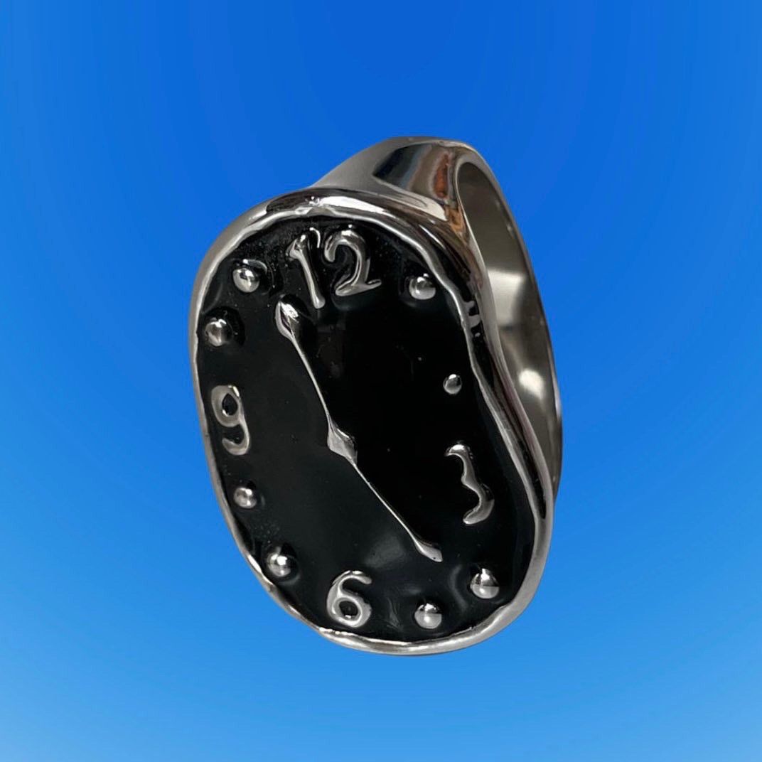 Silver × Streetwear × Vintage Clock Silver and Black Ring | Grailed