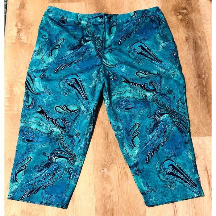 Other SUSAN GRAVER Women's 2X Ankle Pants Blue Turquoise Paisley P ...