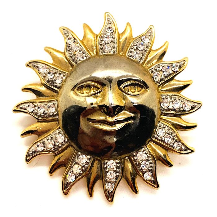 Other Spoontiques Pin Art Pewter Rhinestones Sun Face Pin Brooch | Grailed