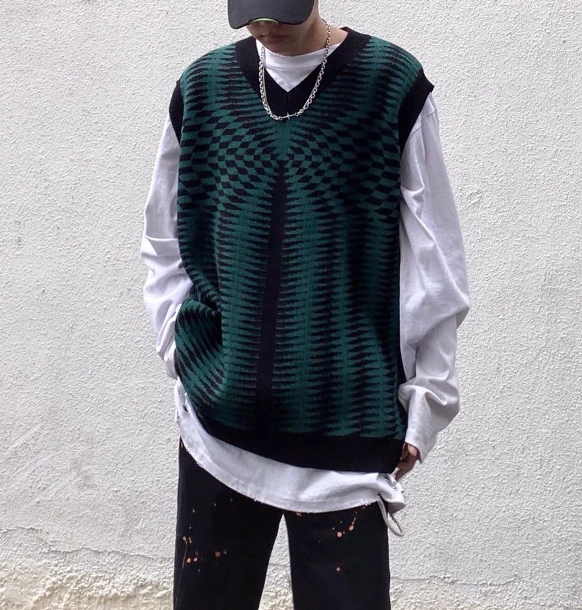 Vintage Green vaporwave digital graphic knit vest knitwear | Grailed