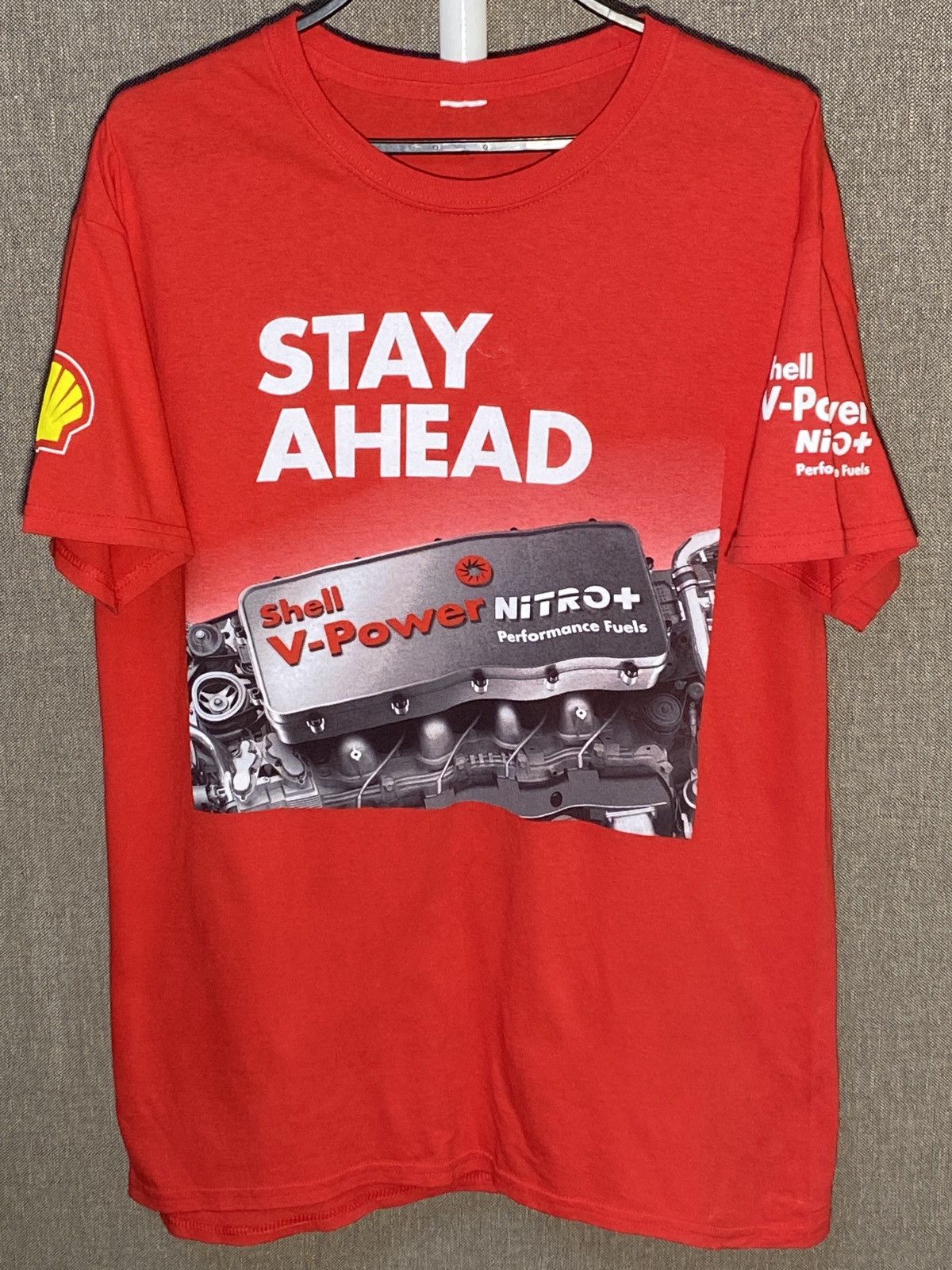 Vintage Shell Gas Station V-Power Engine Fuel V8 T-Shirt In Red | Grailed