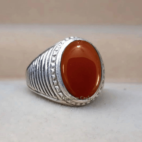 Handmade Natural Aqeeq Carnalian Ring, Orange Gemstone Jewelry | Grailed