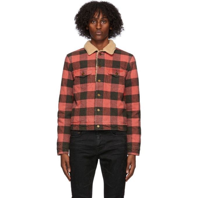 Saint Laurent Paris Saint Laurent Black and Red Sherpa Check Jacket ...