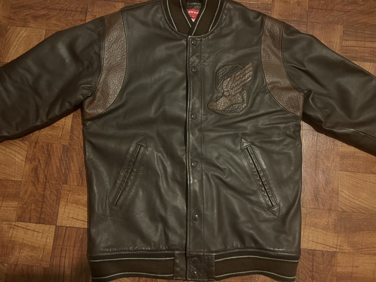 Supreme × Vintage Supreme S wing “p wing” rip-off polo leather jacket ...