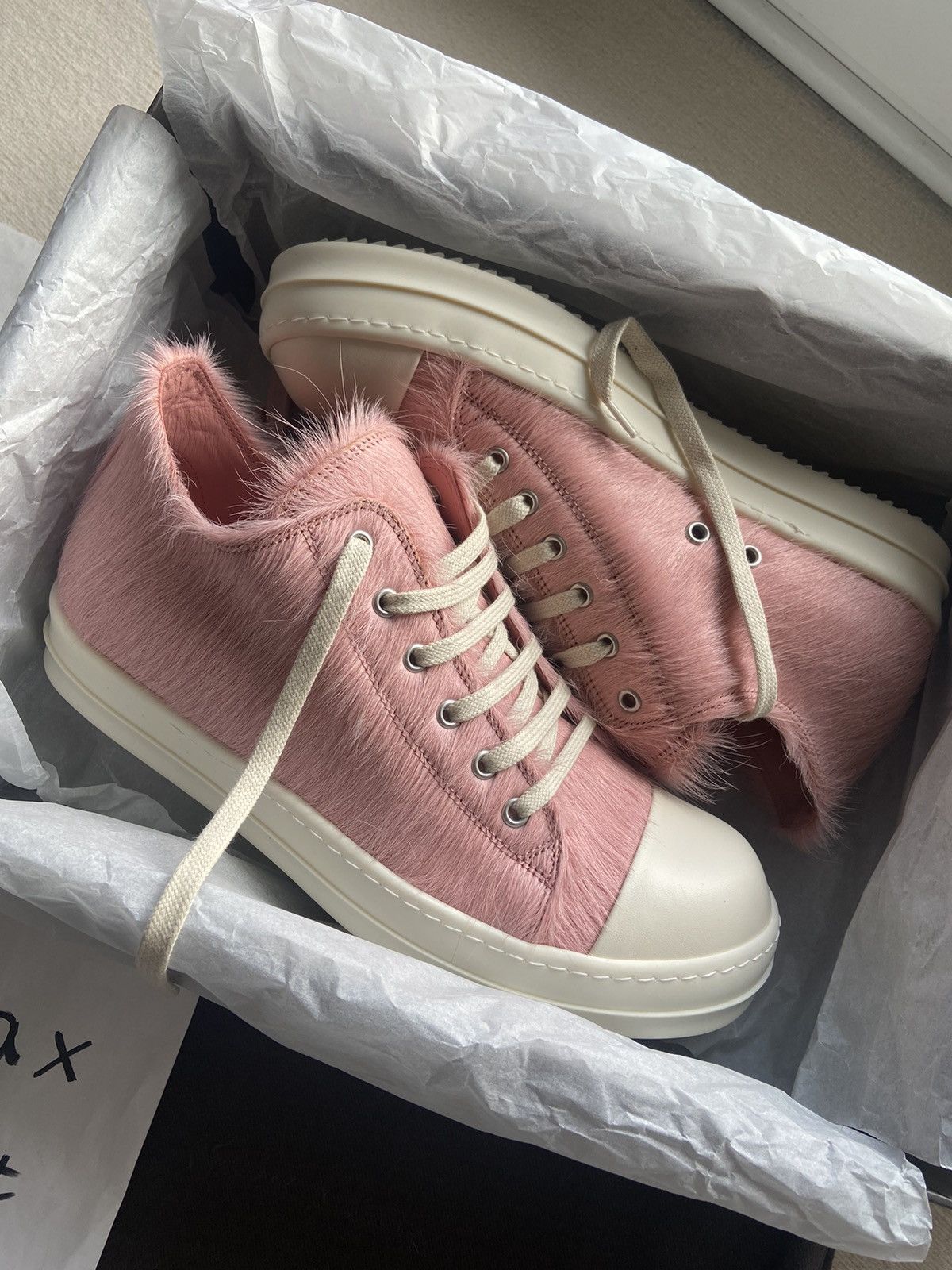 Rick Owens NEW | FW22 STROBE EXCLUSIVE PONY HAIR RAMONES LOW PINK FUR ...