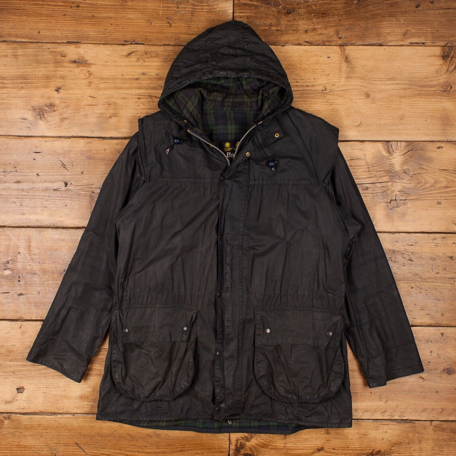 Barbour Vintage Barbour Durham Jacket Small A6 Green Wax Cotton Hooded ...