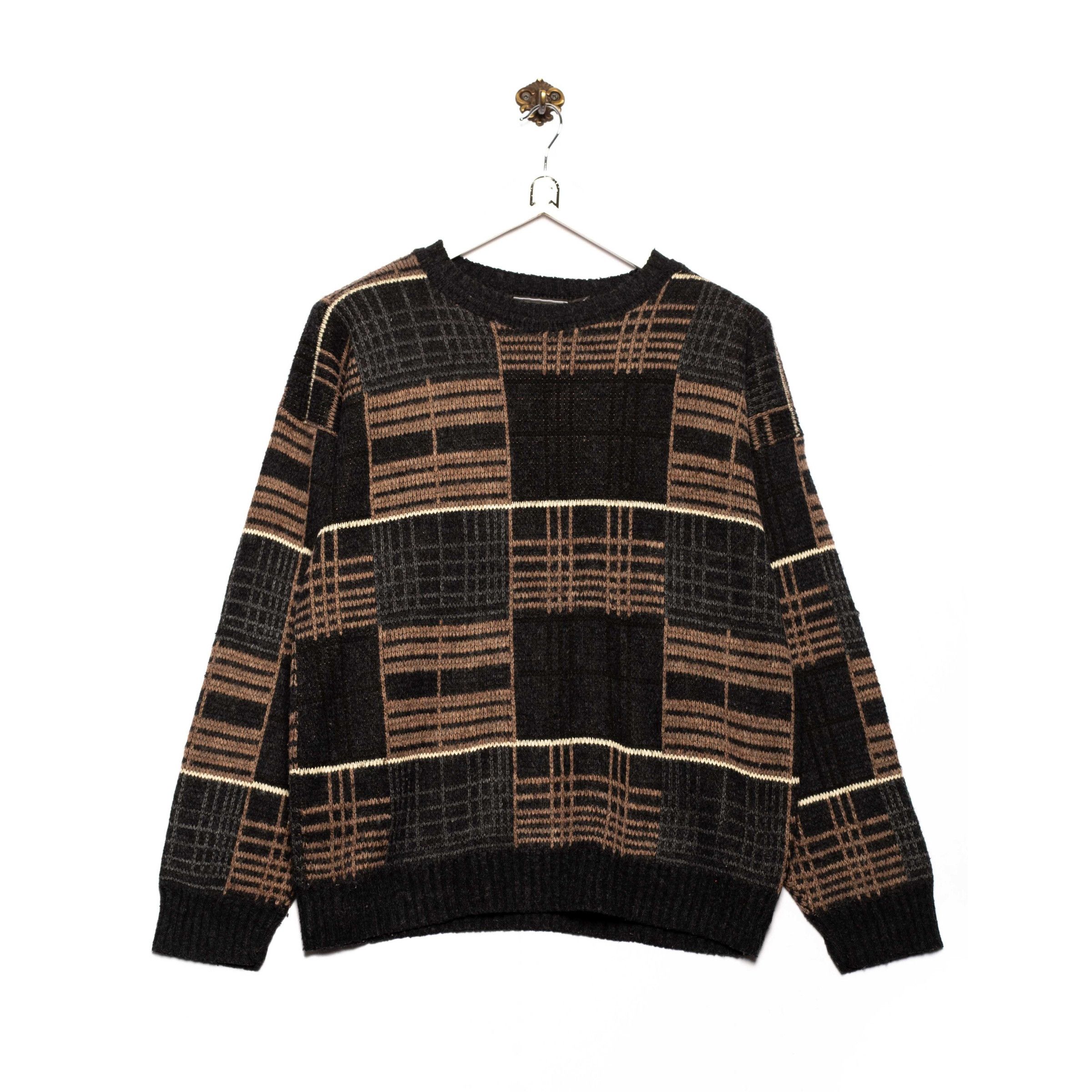 David Taylor David Taylor Sweater Striped Pattern Black/Brown | Grailed