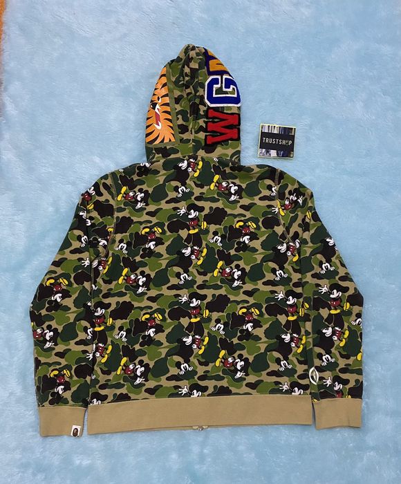 Bape RARE 🥇Bape Shark Fullzip Hoodie Mickey Mouse Camo | Grailed