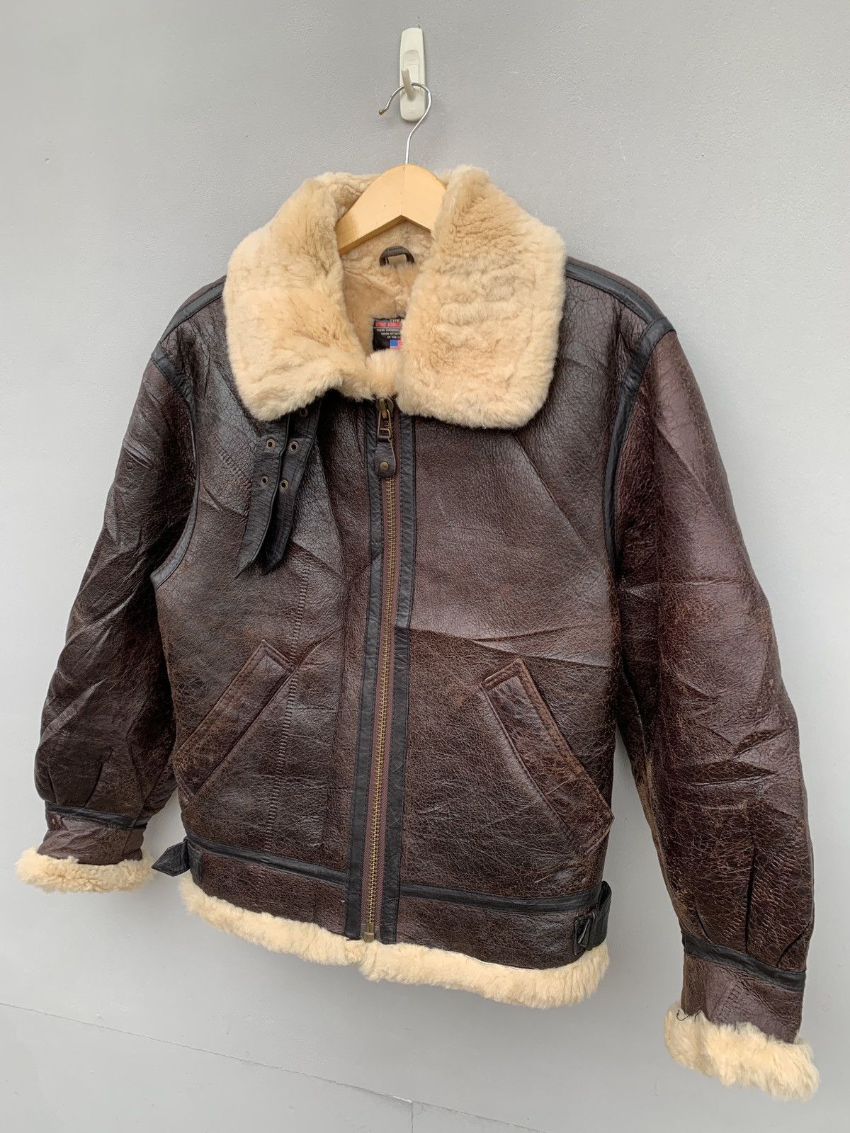 B 3 × Leather Jacket × Vintage Wind Armor US AAF Military Jacket Type B-3 Sheepskin Vintage ...