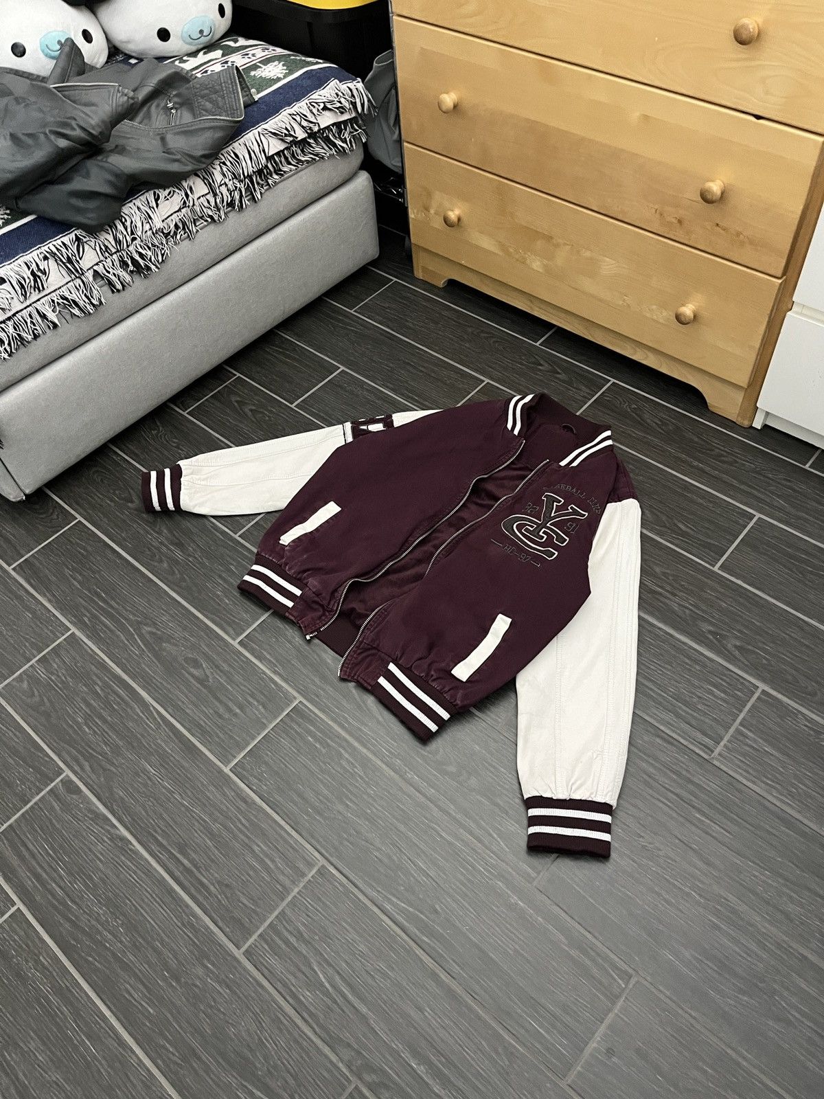 Vintage Vintage 90s Baseball Varsity Jacket White Maroon Leather | Grailed