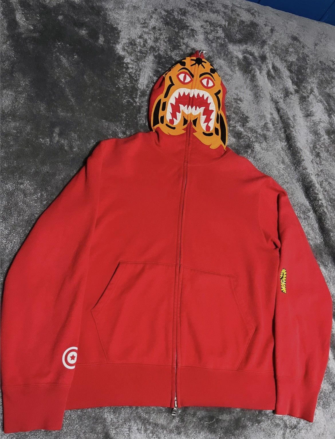 Bape Bape Tiger Shark Full Zip Hoodie Bathing Ape Red Funthera | Grailed
